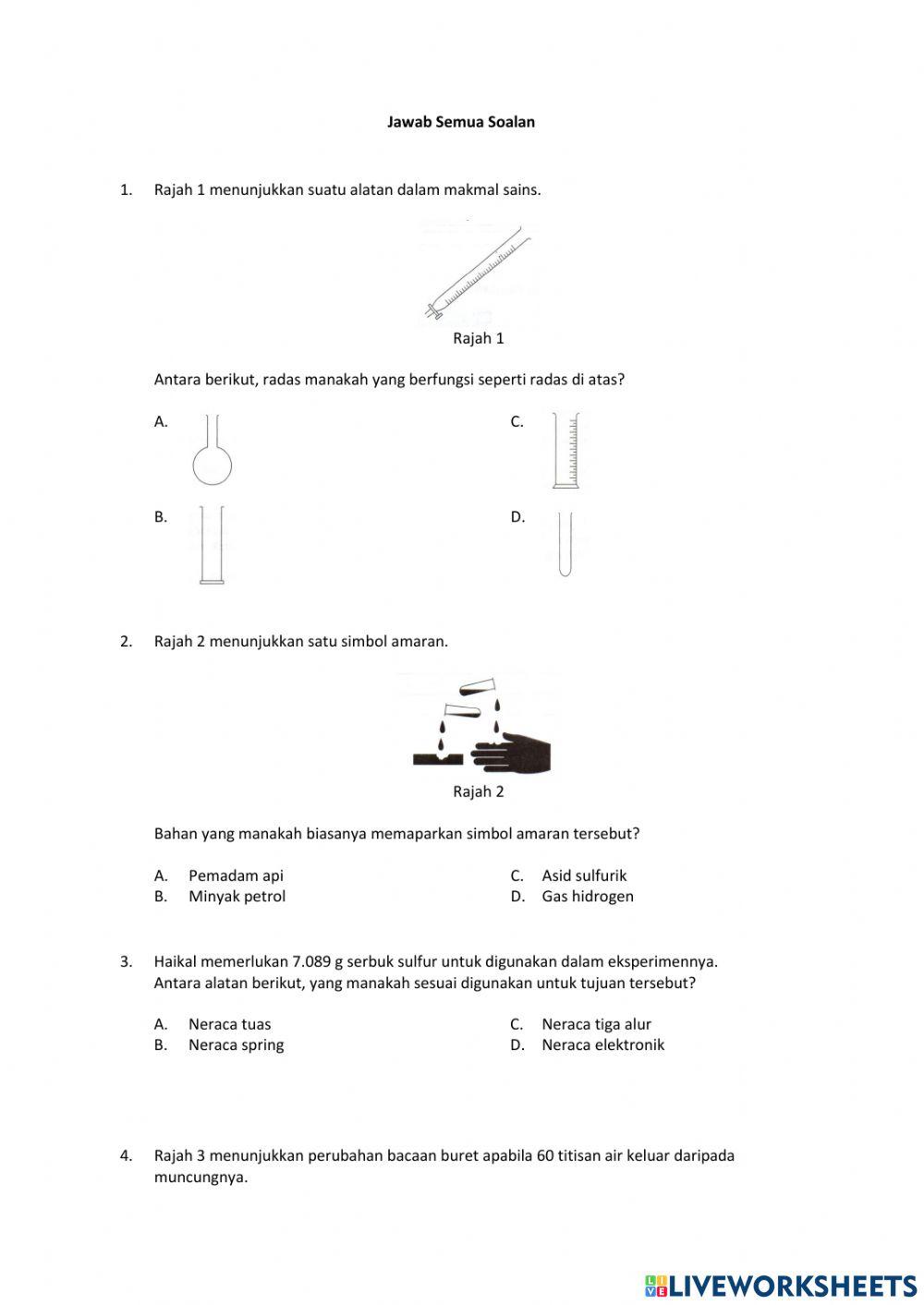 latihan objektif sains tingkatan 1 online exercise for | Live Worksheets