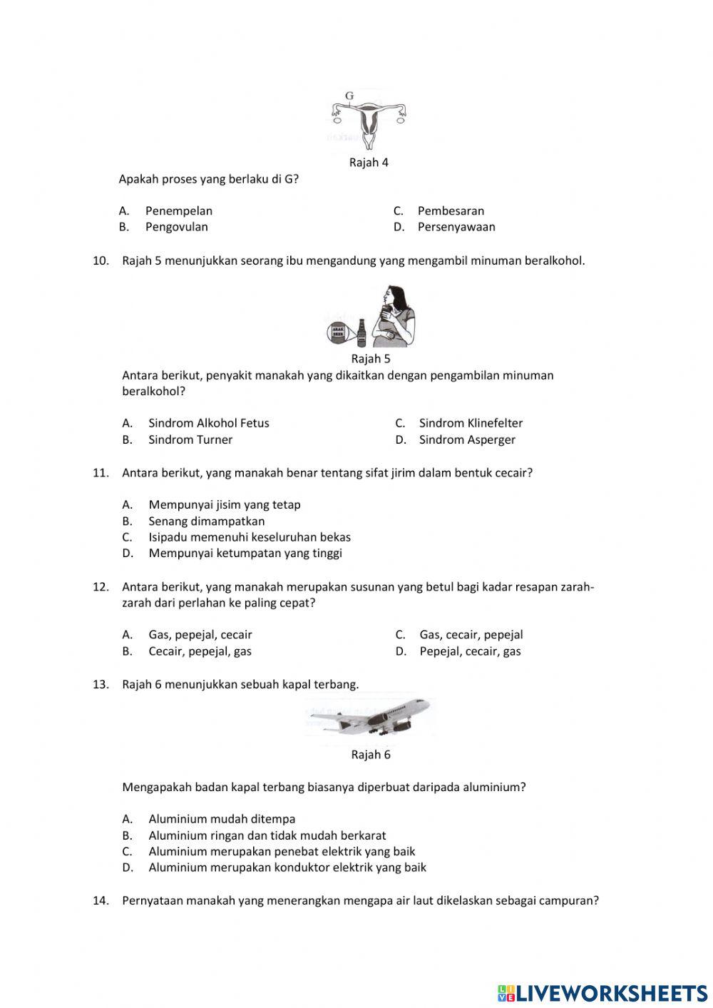 latihan objektif sains tingkatan 1 online exercise for | Live Worksheets