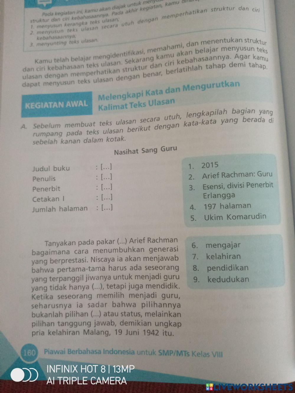 Melengkapi Kata dan Mengurutkan Kalimat Teks Ulasa worksheet | Live ...