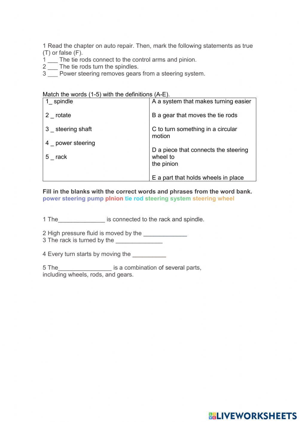 steering system 2 online exercise for | Live Worksheets