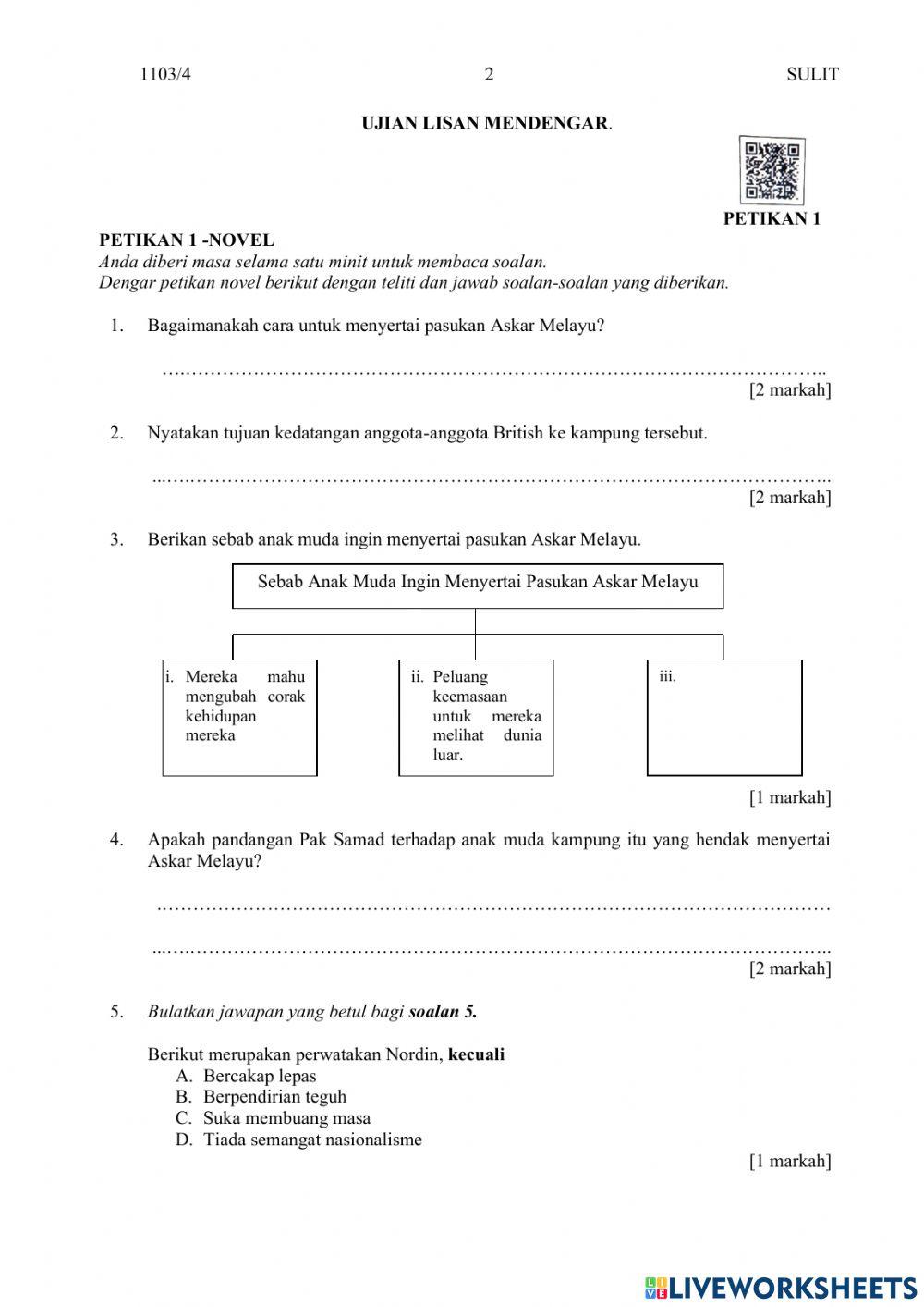 Ujian mendengar | Free Interactive Worksheets | 1888336