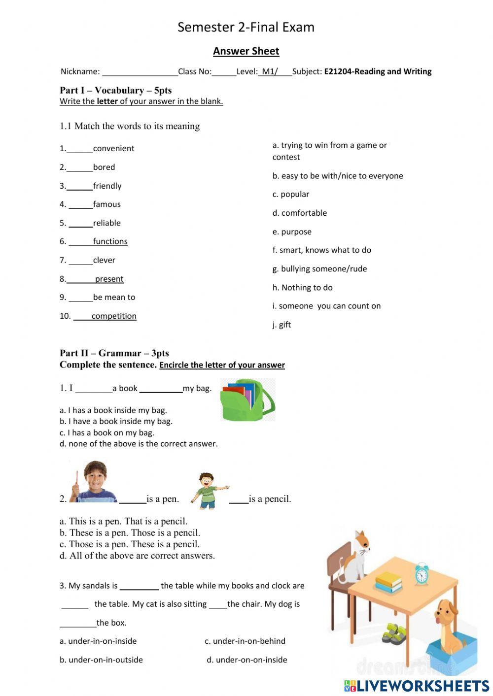 M1-Final exam | Free Interactive Worksheets | 3551904