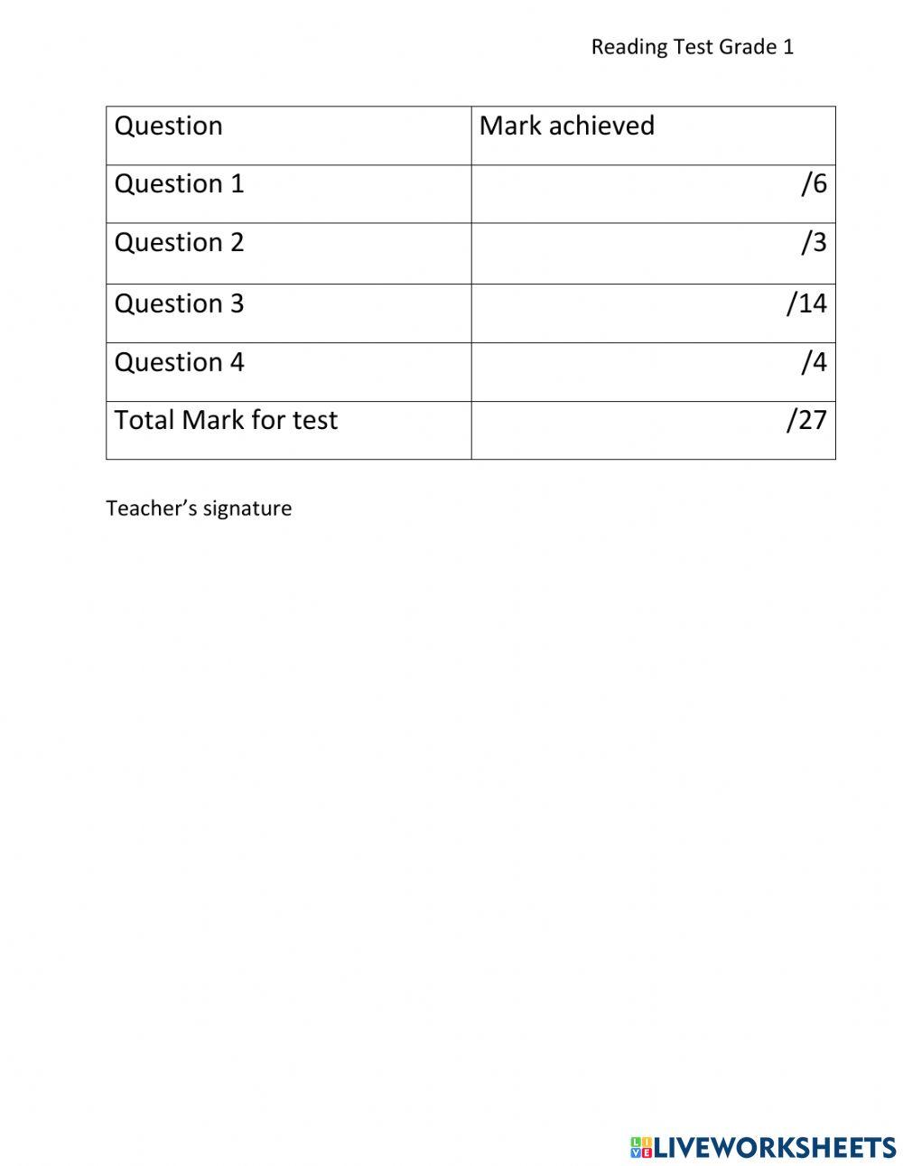 Grade 1 - Academic - Online assessment 4305283