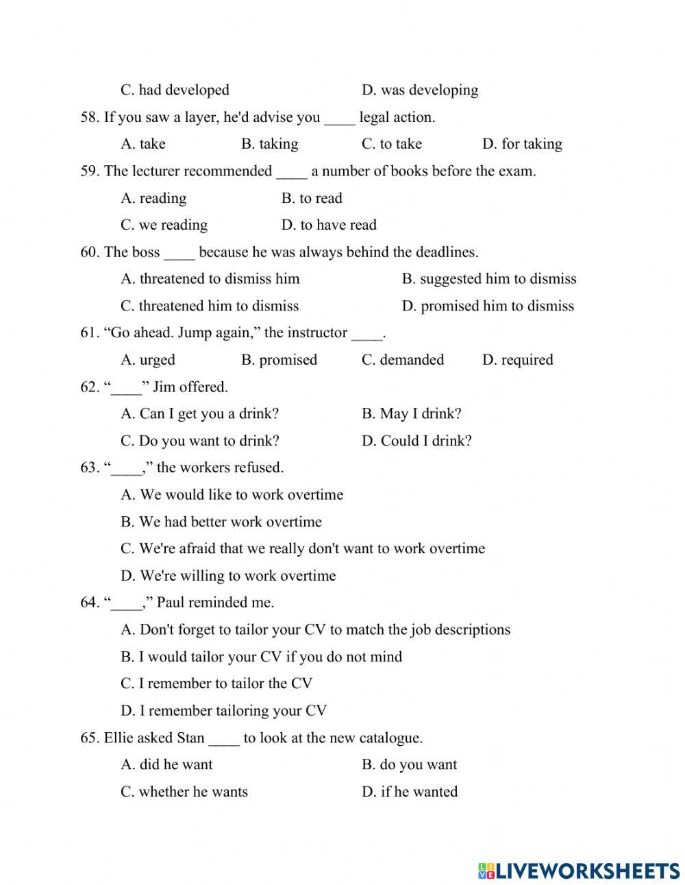 E12- Unit 8: Reported speech worksheet | Live Worksheets