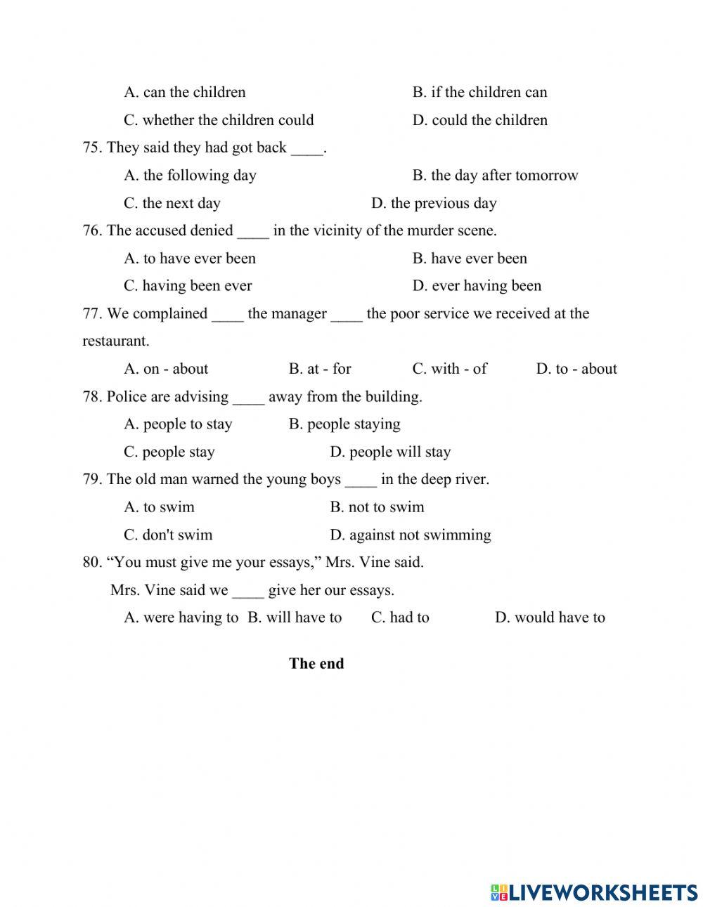 E12- Unit 8: Reported speech worksheet | Live Worksheets