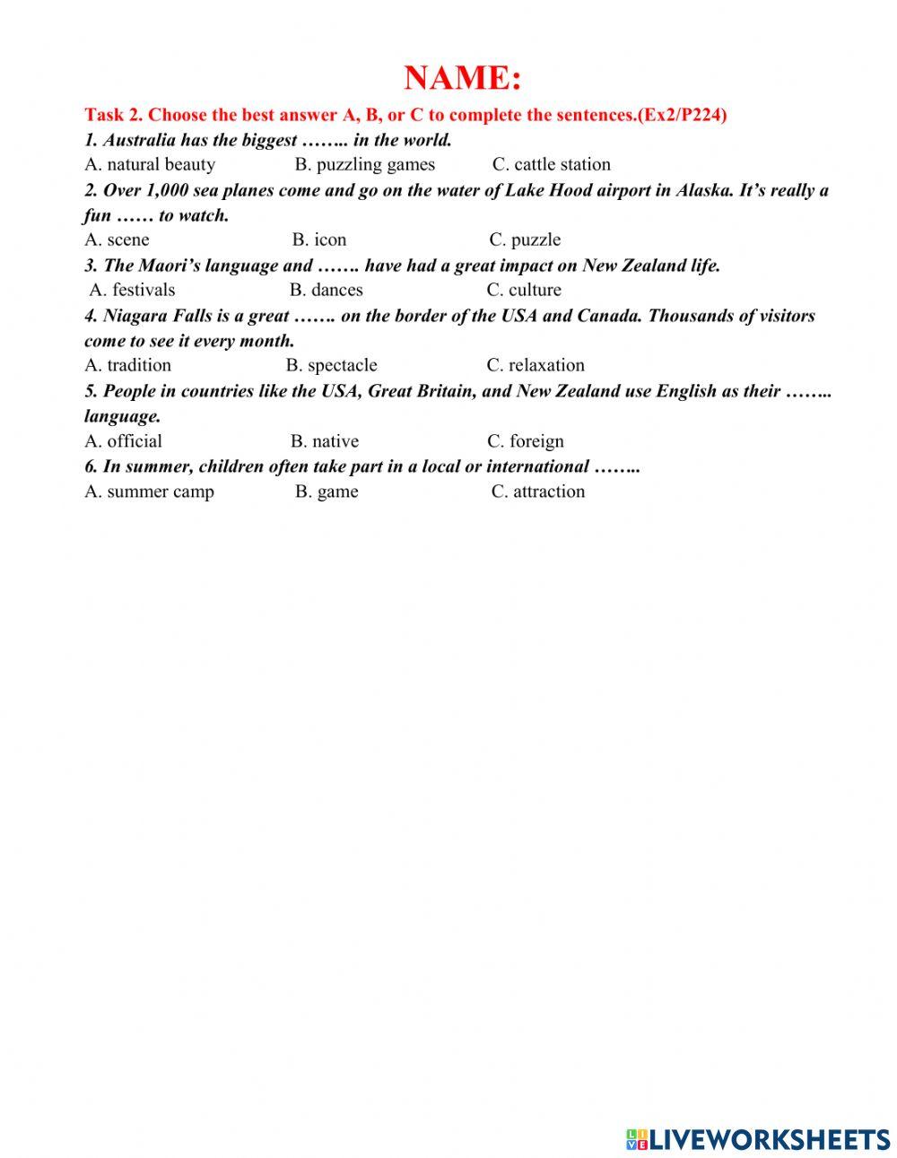 English online exercise for GRADE 8 | Live Worksheets