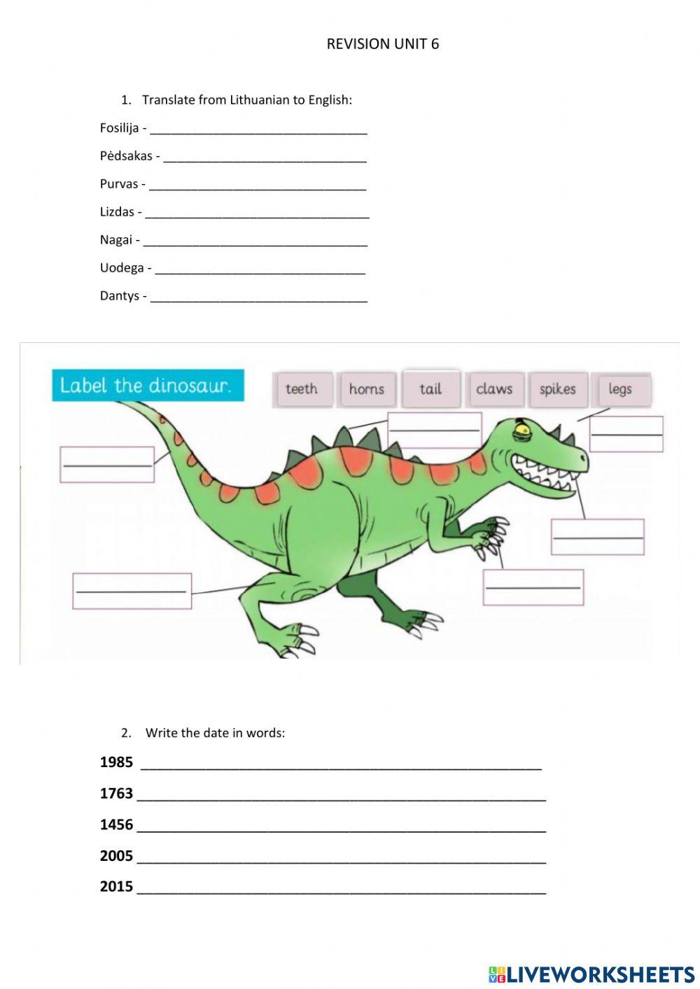 Revision Unit 6 (3rd grade) online exercise for | Live Worksheets