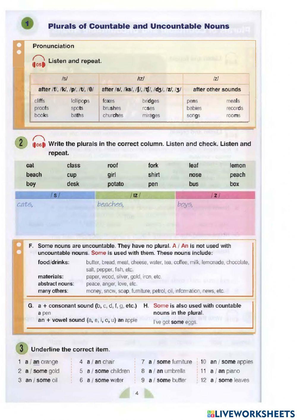 Kid class - Unit 22-23 - Countable - Uncountable nouns online exercise for | Live Worksheets
