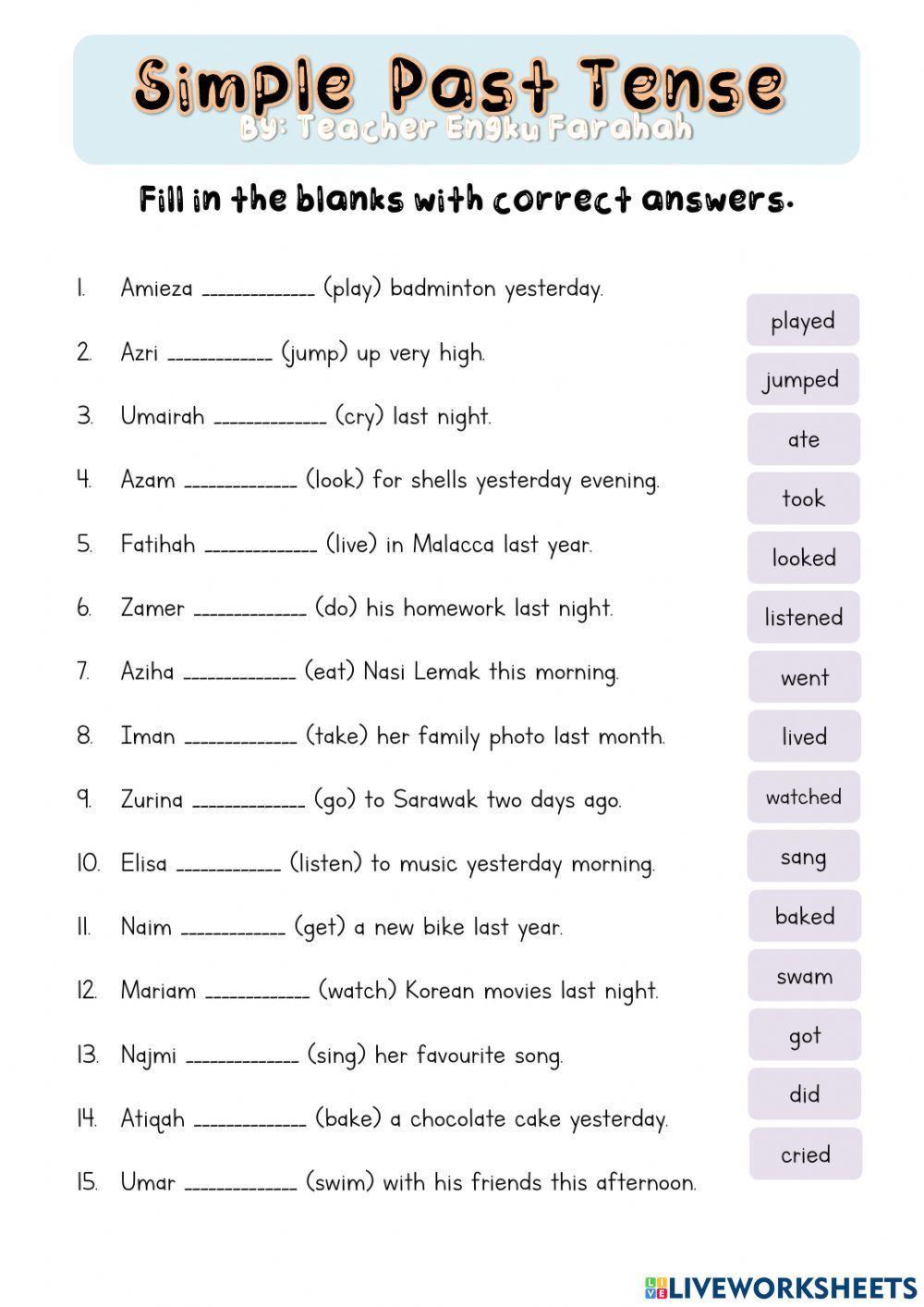 Past Tense Online Exercise For Grade 4 Live Worksheets past-tense-online-exercise-for-grade-4-live-worksheets