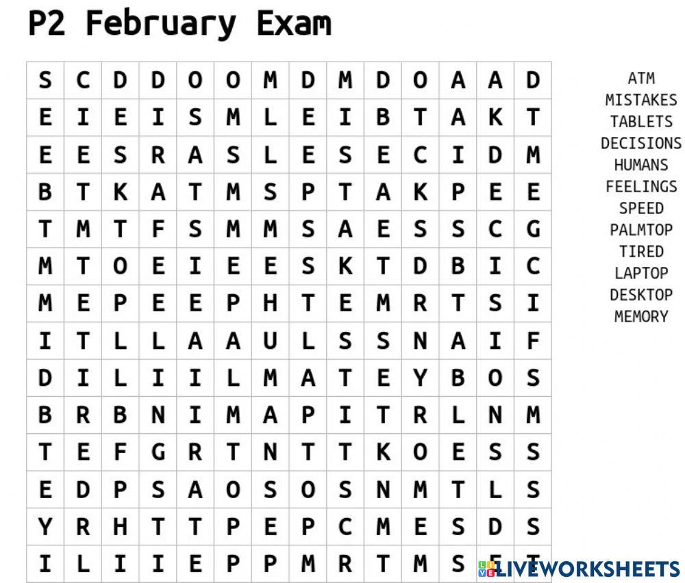 P2 February Exam Word Search online exercise for | Live Worksheets