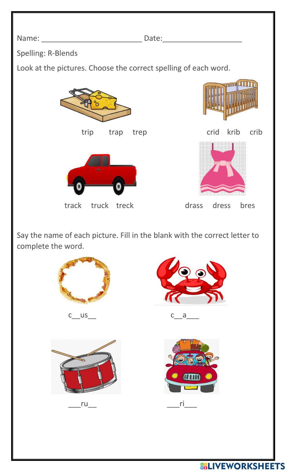 R- Blends interactive worksheet | Live Worksheets