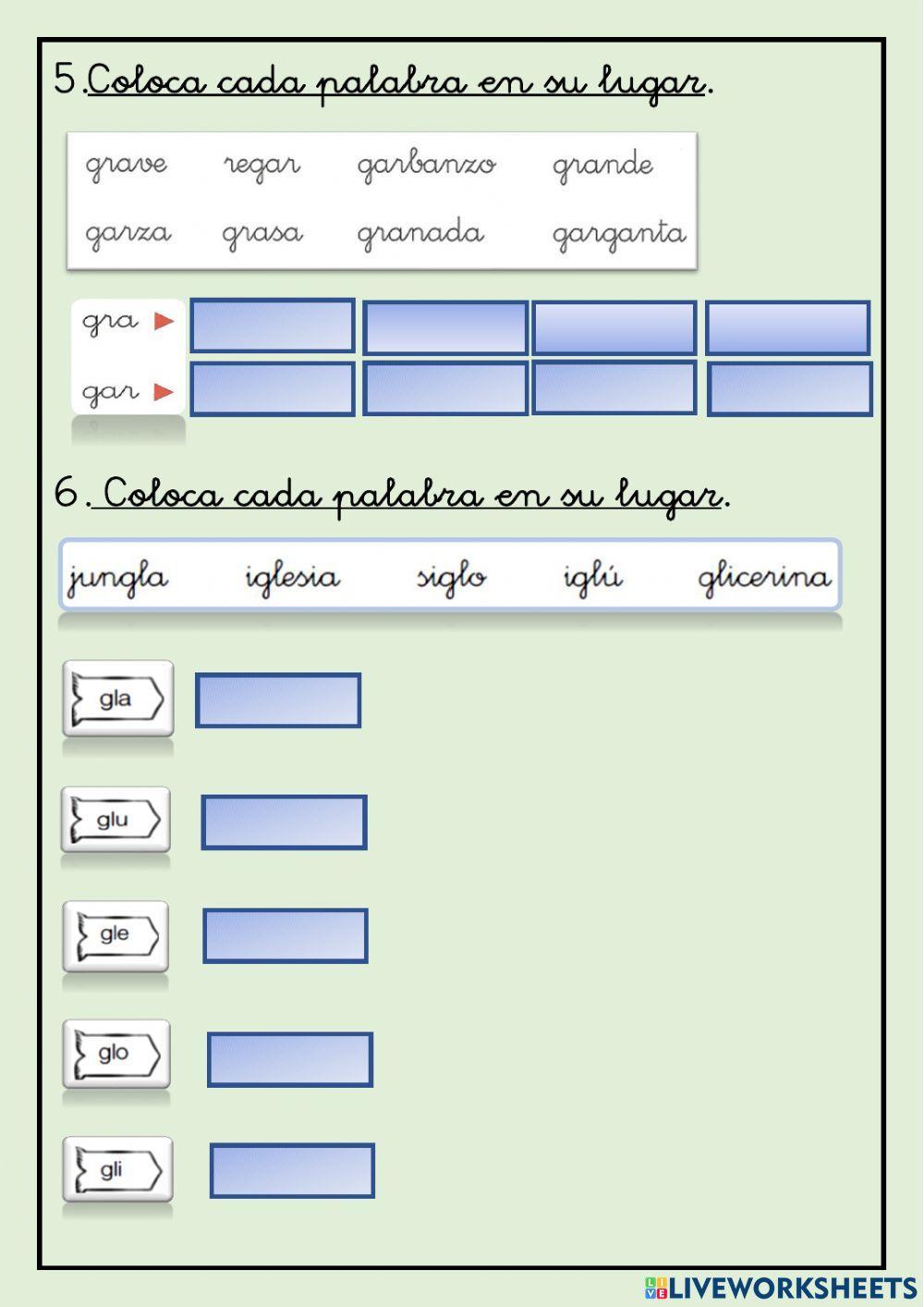 Palabras con gr-gl interactive worksheet | Live Worksheets