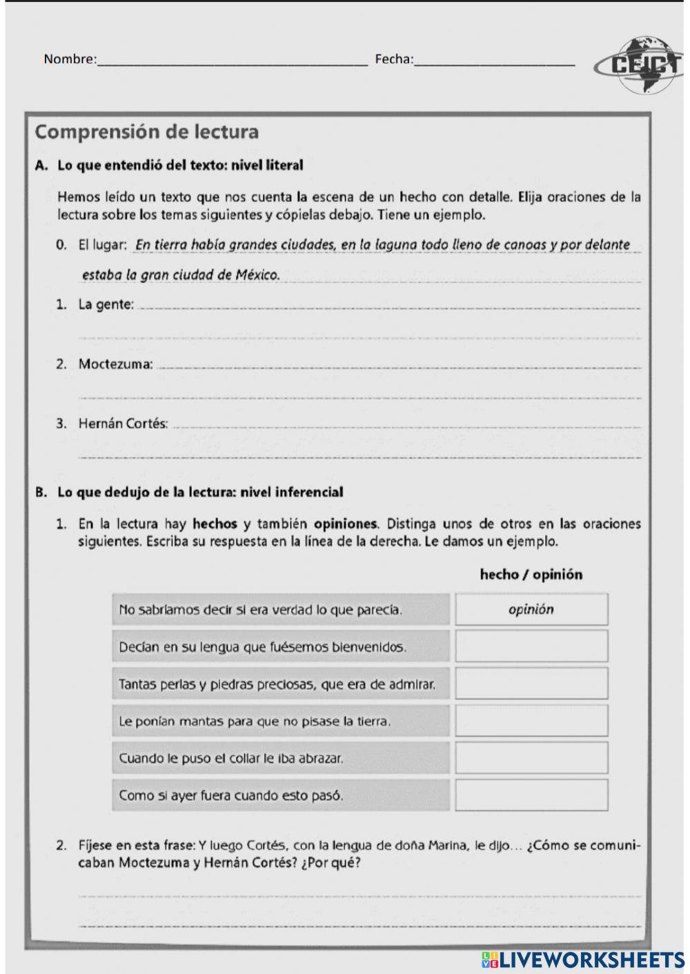 Historia verdadera de la conquista de Nueva España worksheet | Live ...