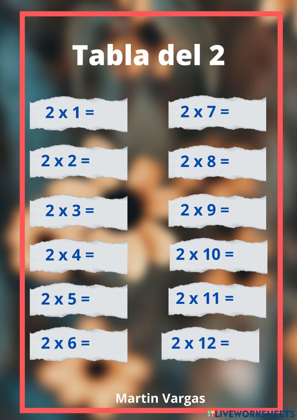 Tabla del 2 online exercise for Primaria | Live Worksheets