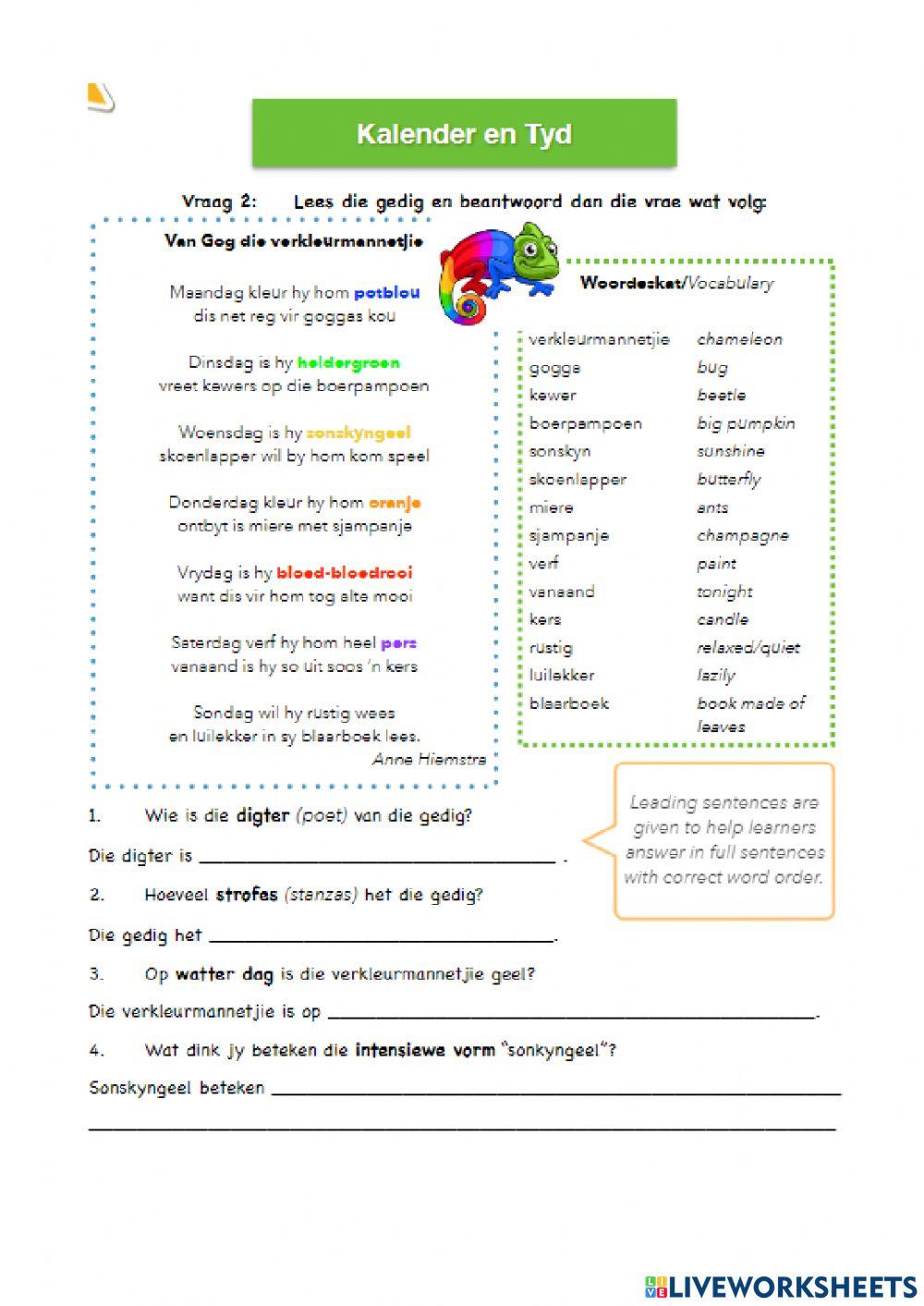 Kalender en Tyd online exercise for | Live Worksheets