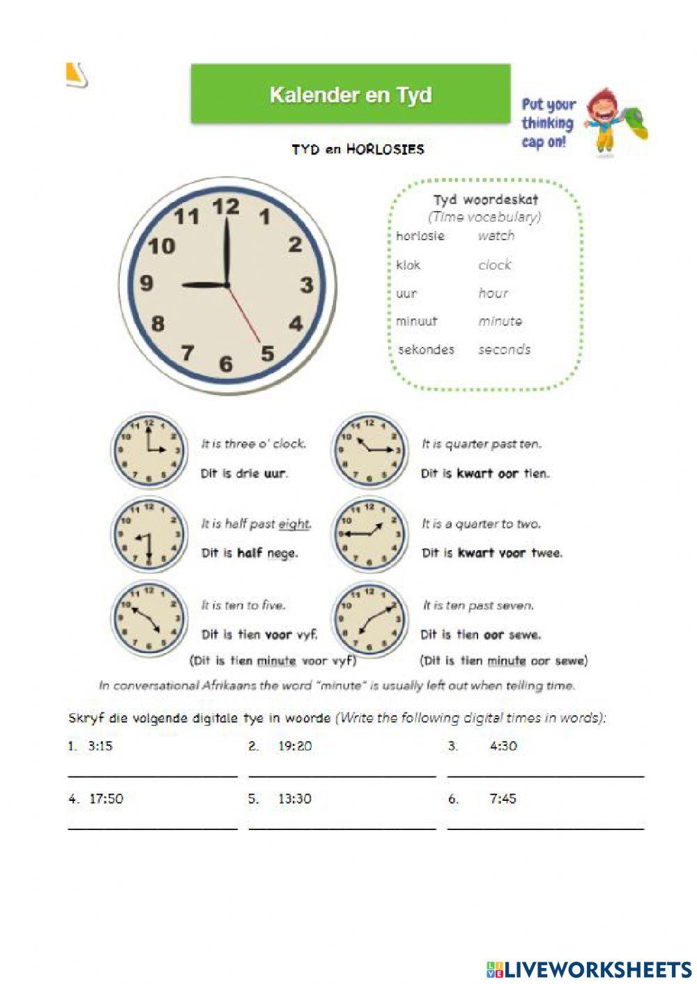 Kalender en Tyd online exercise for | Live Worksheets