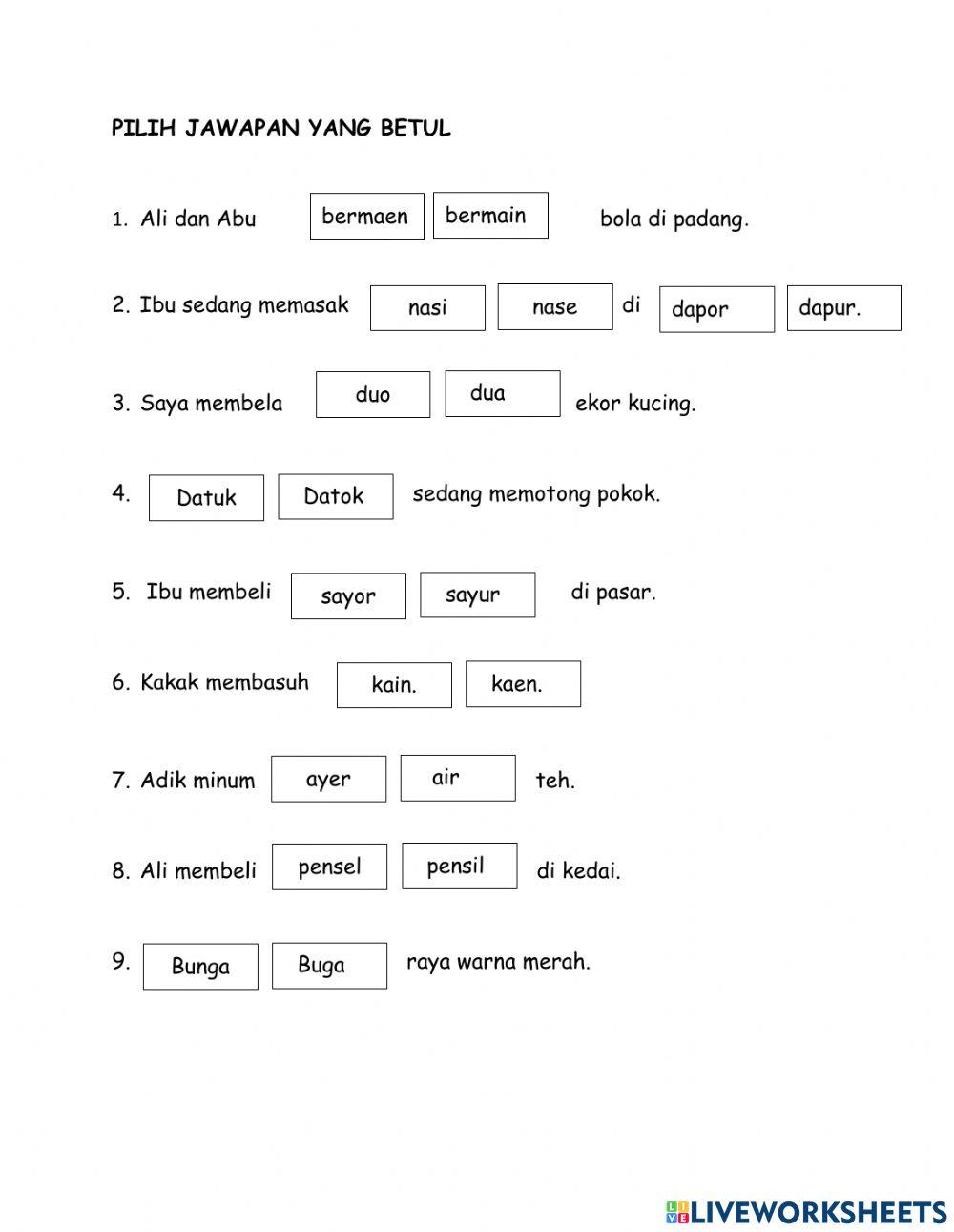 Ejaan free worksheet | Live Worksheets