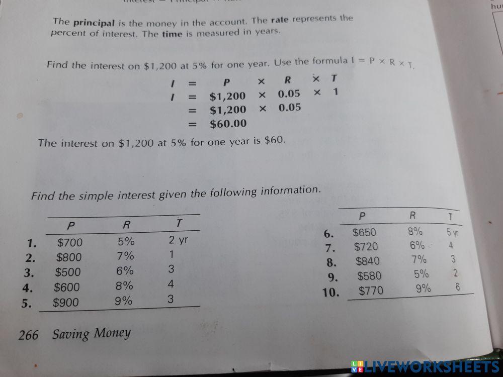 Calculating Simple Interest online exercise for | Live Worksheets Calculating Simple Interest online exercise for | Live Worksheets