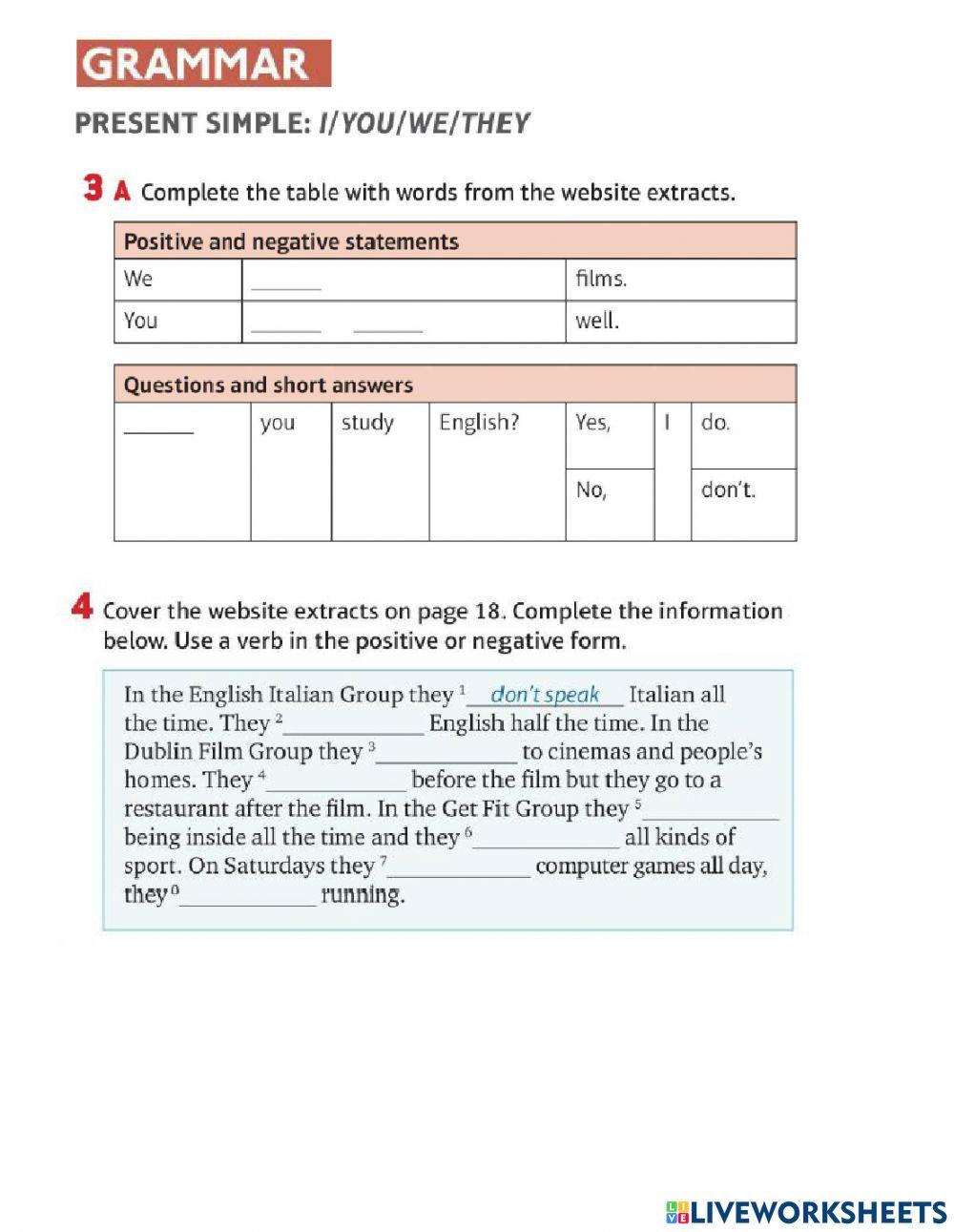 Simple present (U2.L1) online exercise for elementary | Live Worksheets