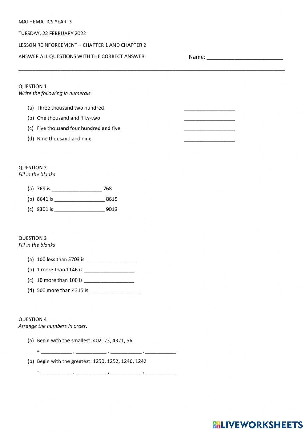 Mathematics Numbers interactive worksheet | Live Worksheets