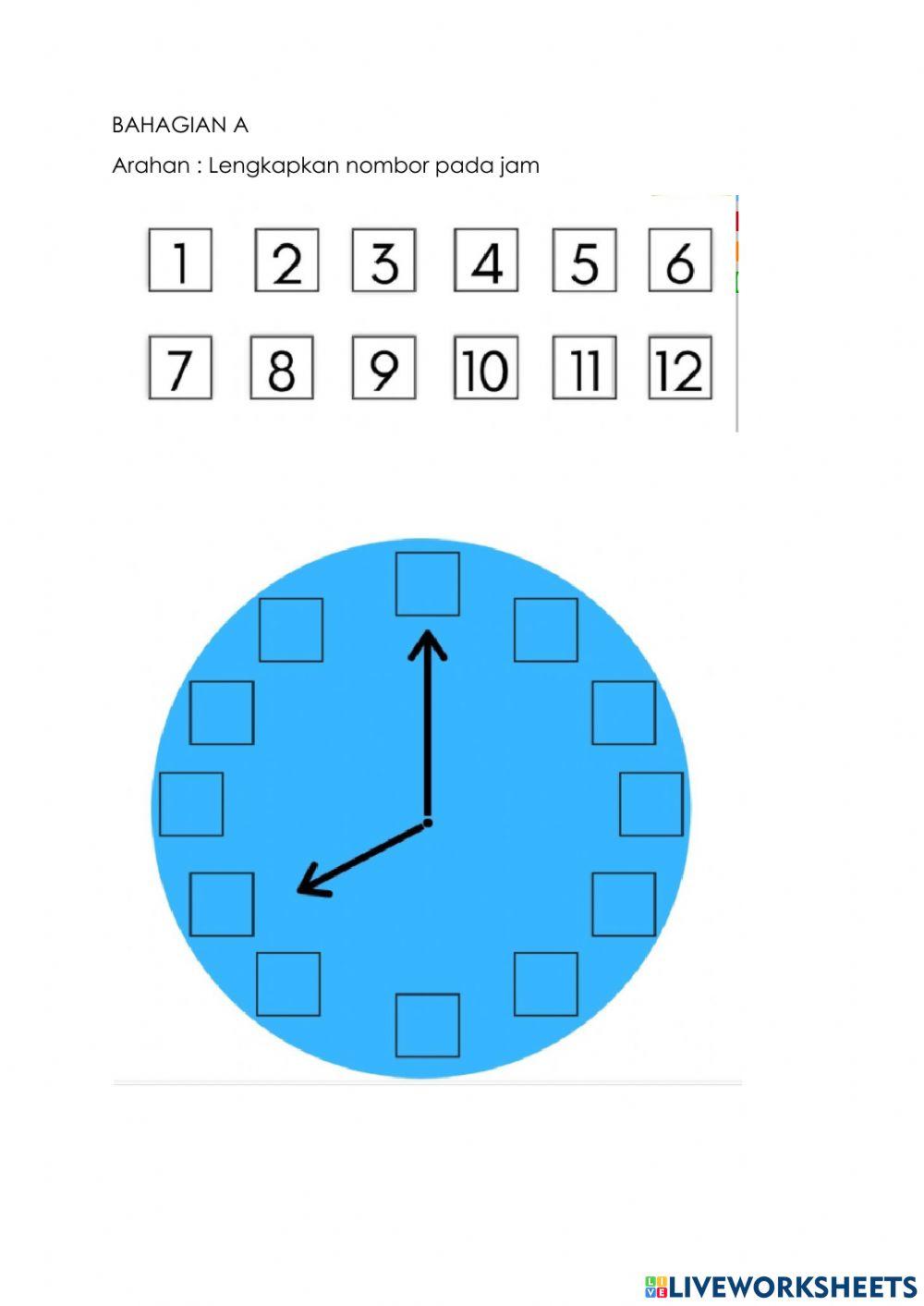 LATIHAN MATEMATIK (MENGENAL JAM) online exercise for | Live Worksheets