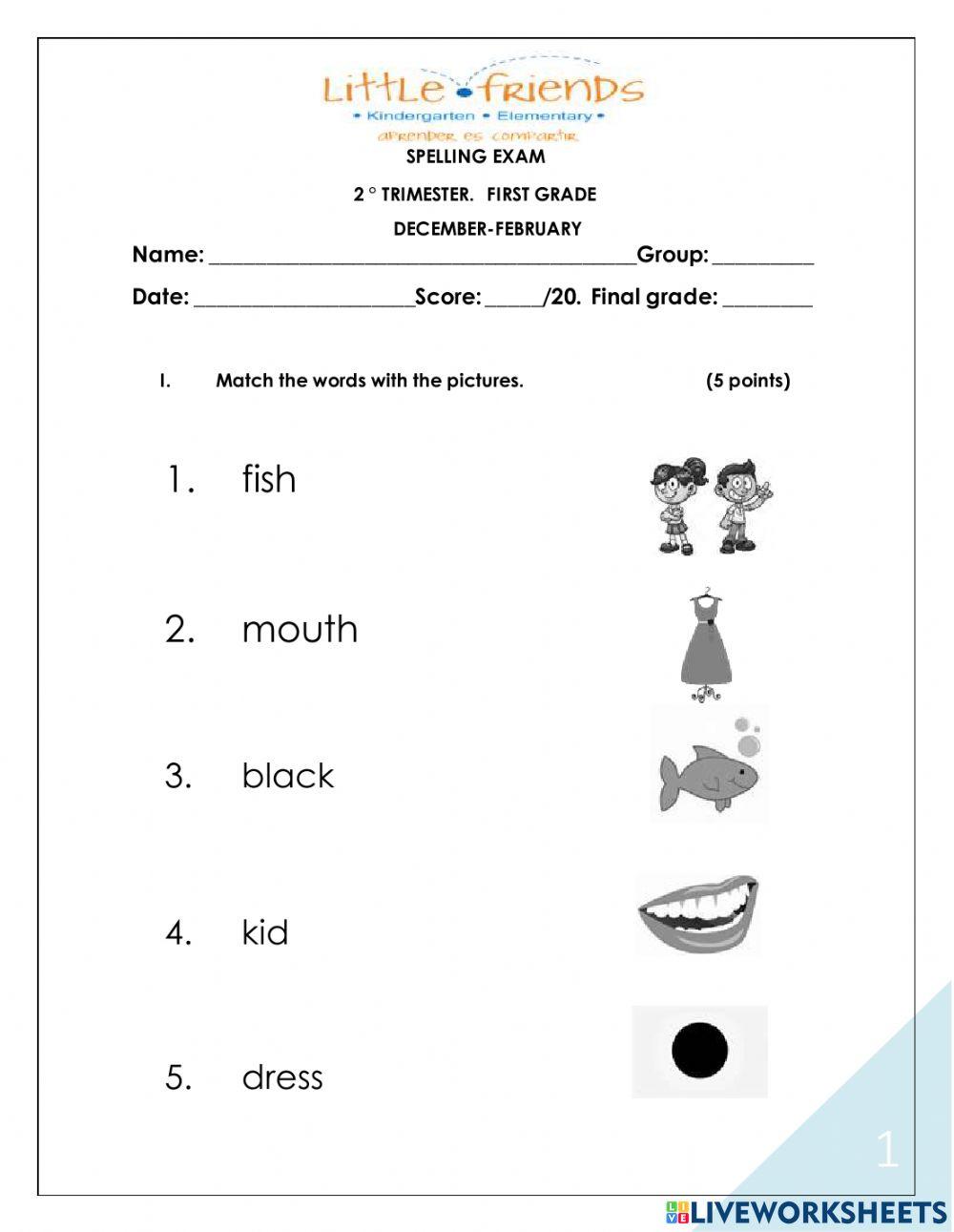 P1 SPELLING EXAM online exercise for | Live Worksheets
