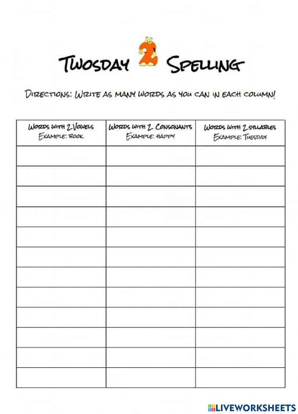 TWOSDAY FUN worksheet | Live Worksheets