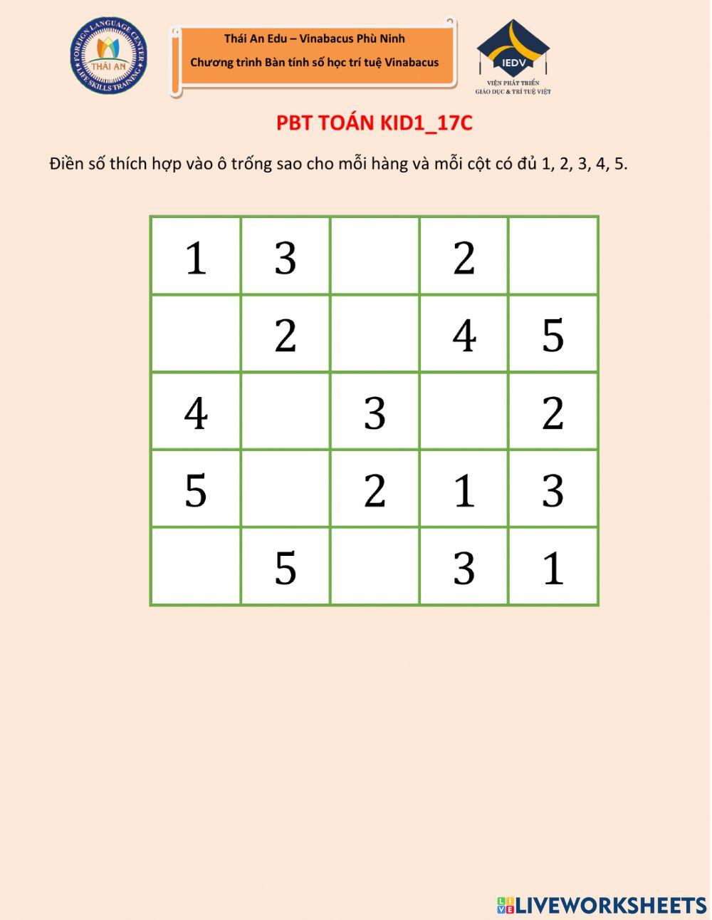 Kid 1-17C worksheet | Live Worksheets