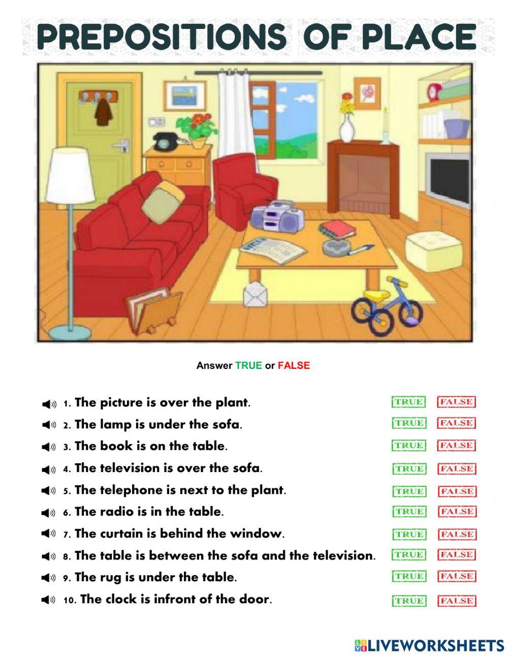 Answer TRUE or FALSE Prepositions of Place online exercise for | Live ...