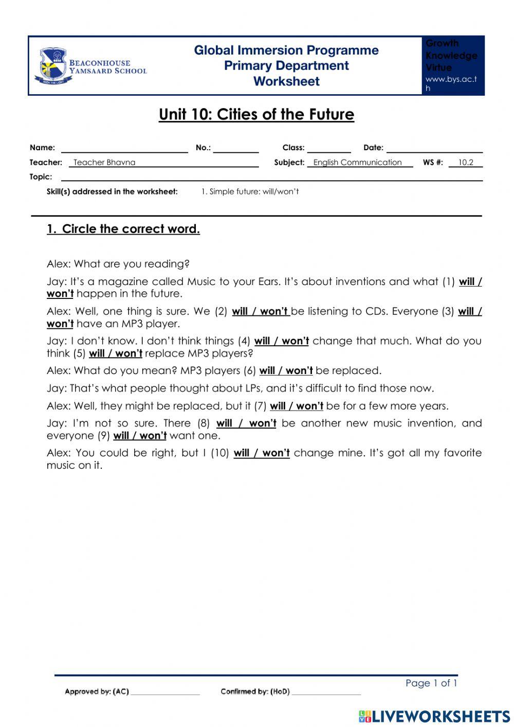 P4: Unit 10.2 Cities of the Future worksheet | Live Worksheets