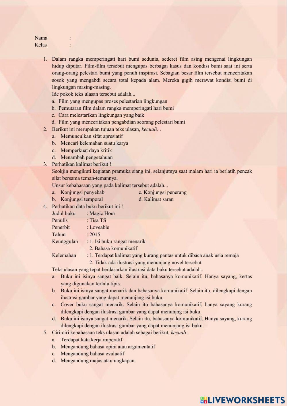 Bahasa Indonesia online exercise for VIII | Live Worksheets