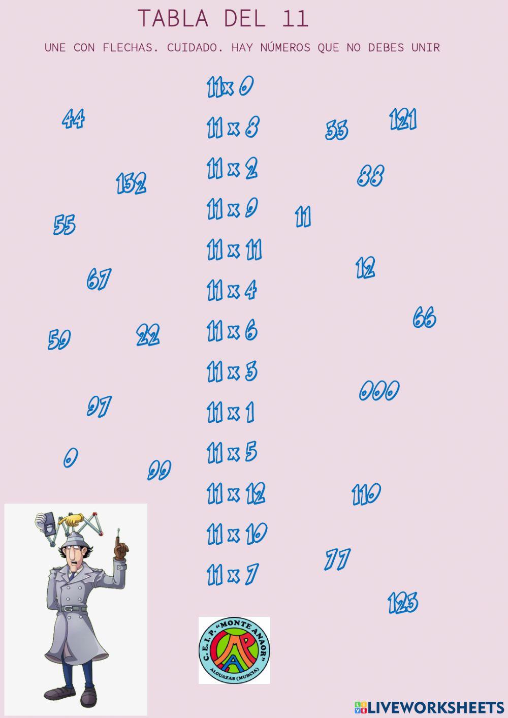Jugamos con la tabla del 11. 1 worksheet | Live Worksheets