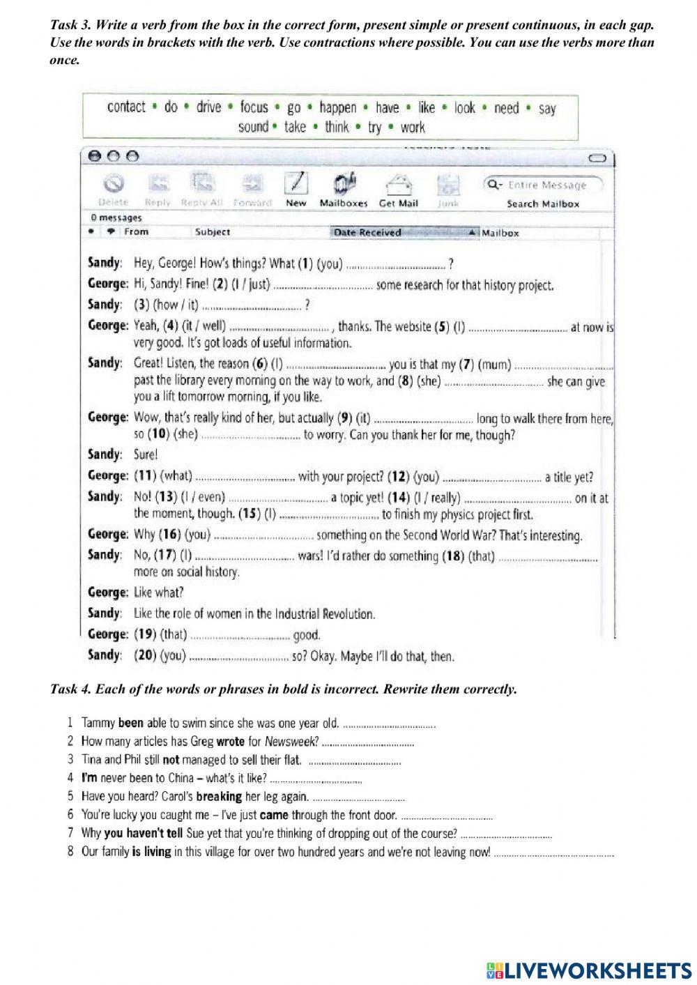 Present Tenses. Progress Test online exercise for | Live Worksheets