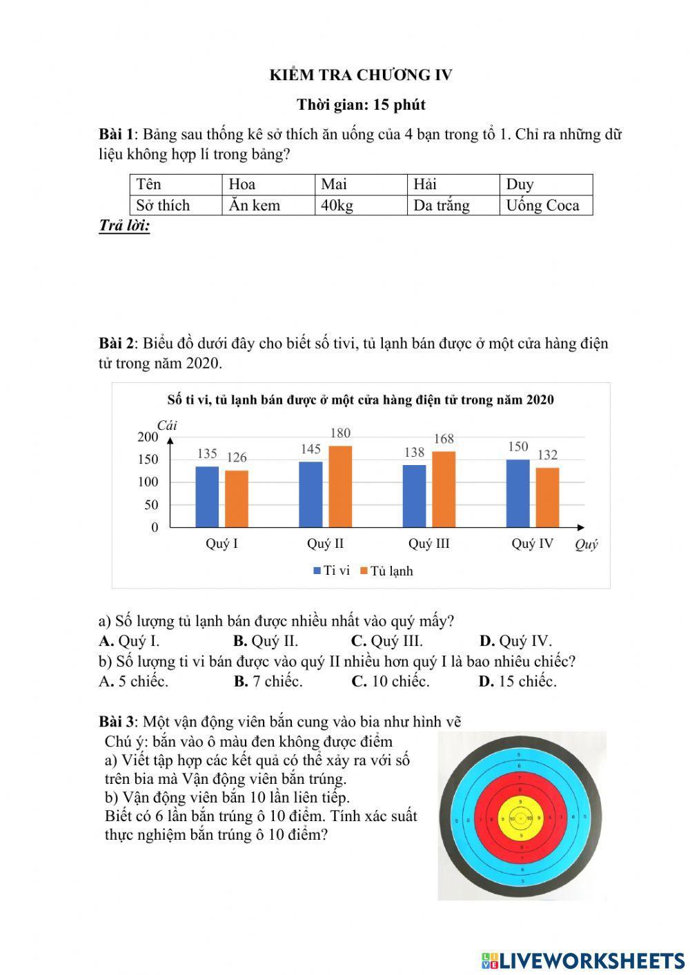 Kiểm tra 15 phút toán 6 worksheet | Live Worksheets