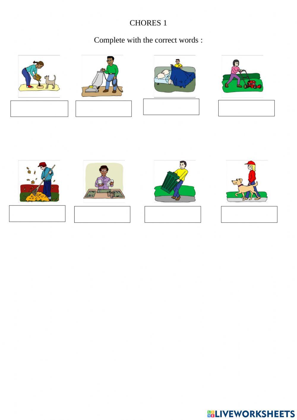 Chores 1 | Free Interactive Worksheets | 1892326