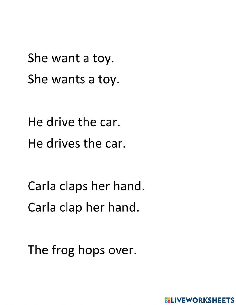 Subject Verb (Singular) online exercise for | Live Worksheets