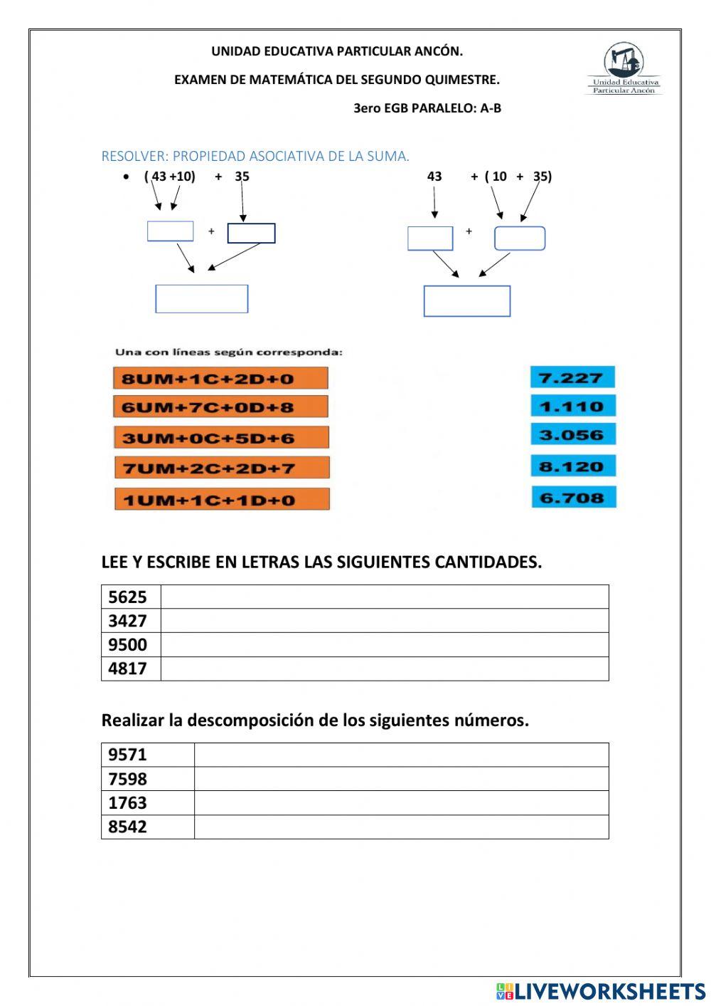 Matemática. interactive worksheet | Live Worksheets