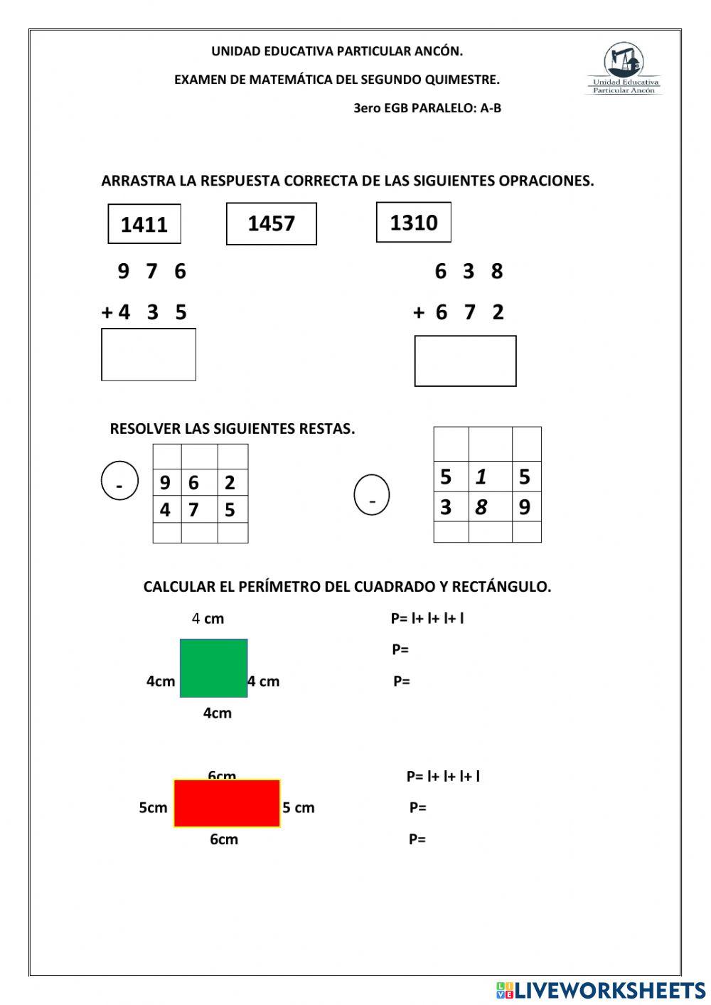 Matemática. interactive worksheet | Live Worksheets