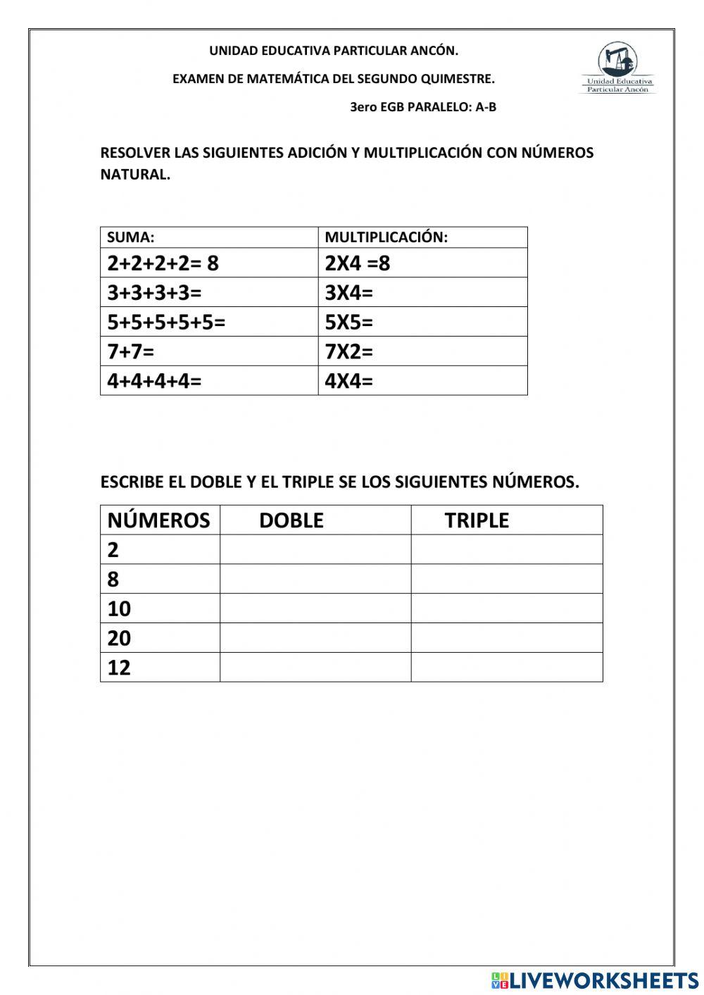 Matemática. interactive worksheet | Live Worksheets