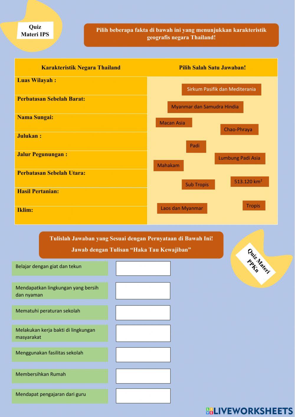 Quiz Tema 8 Subtema 1 Pembelajaran 2 online exercise for | Live Worksheets