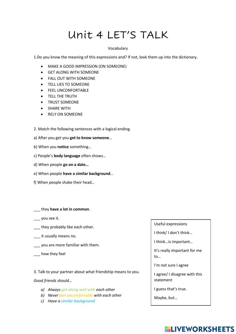 Unit 4 Let's Talk Vocabulary online exercise for | Live Worksheets