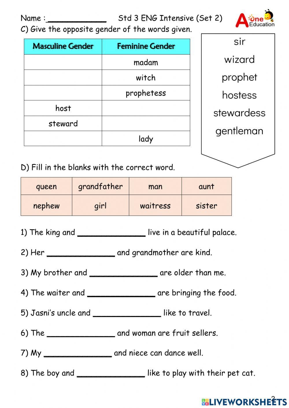 Std 3 ENG Intensive Set 2 (Part 1) worksheet | Live Worksheets