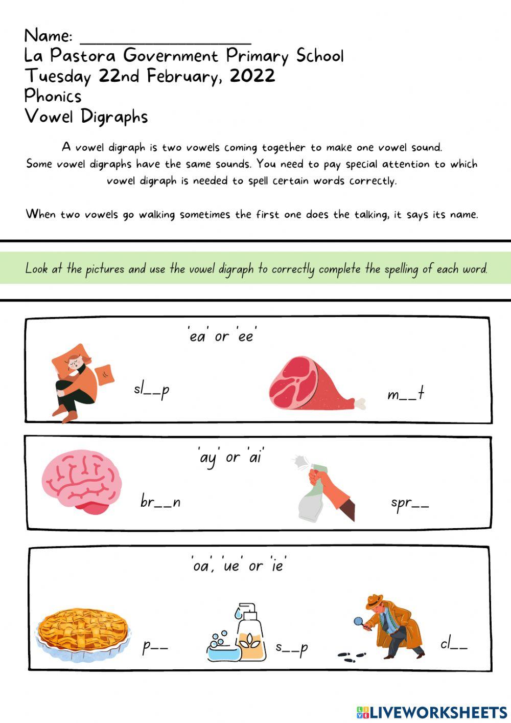 Phonics- Vowel digraph- 22-2-22 online exercise for | Live Worksheets