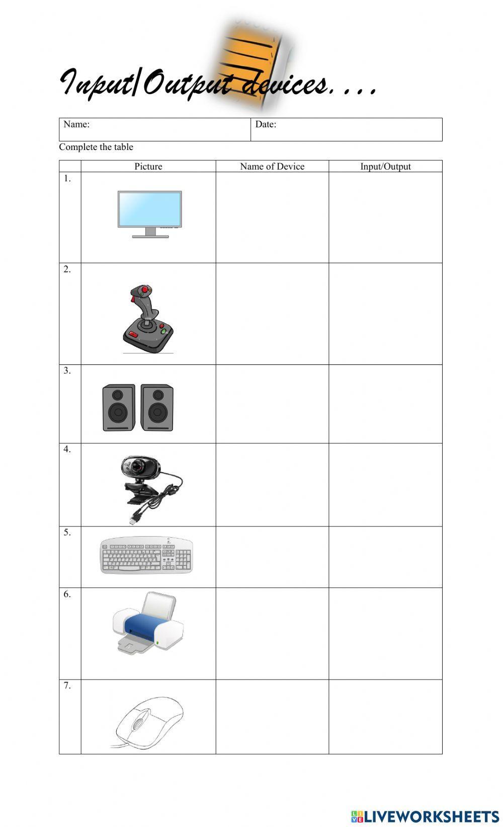 Input Devices Worksheet