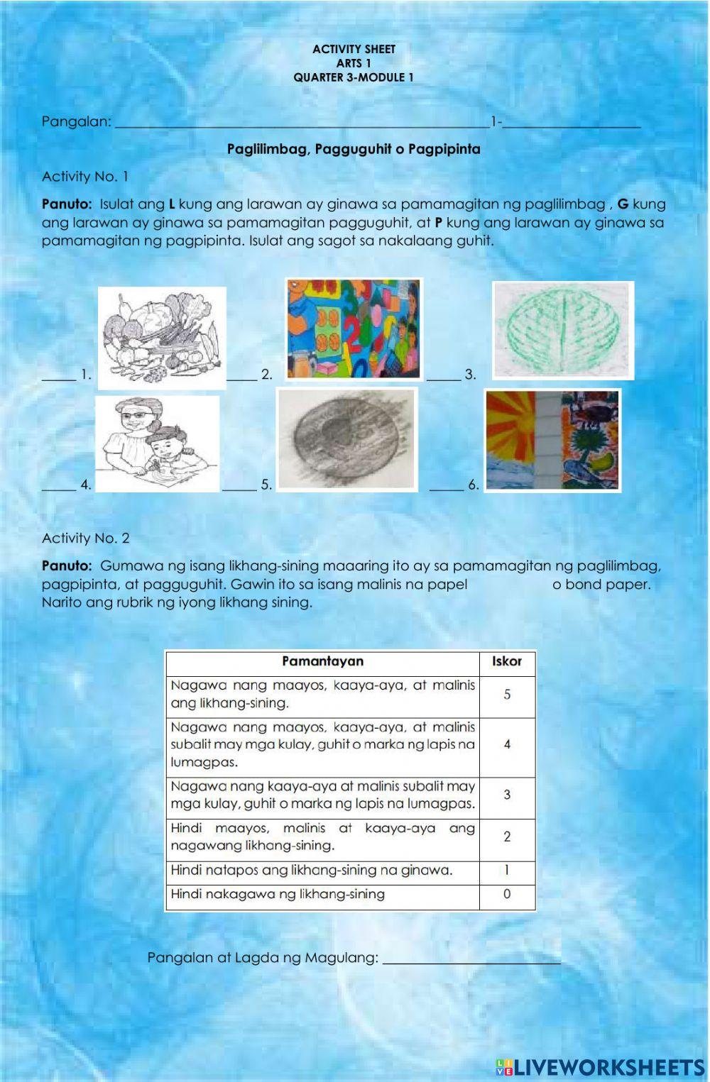 Paglilimbag, Pa… | Free Interactive Worksheets | 1893047