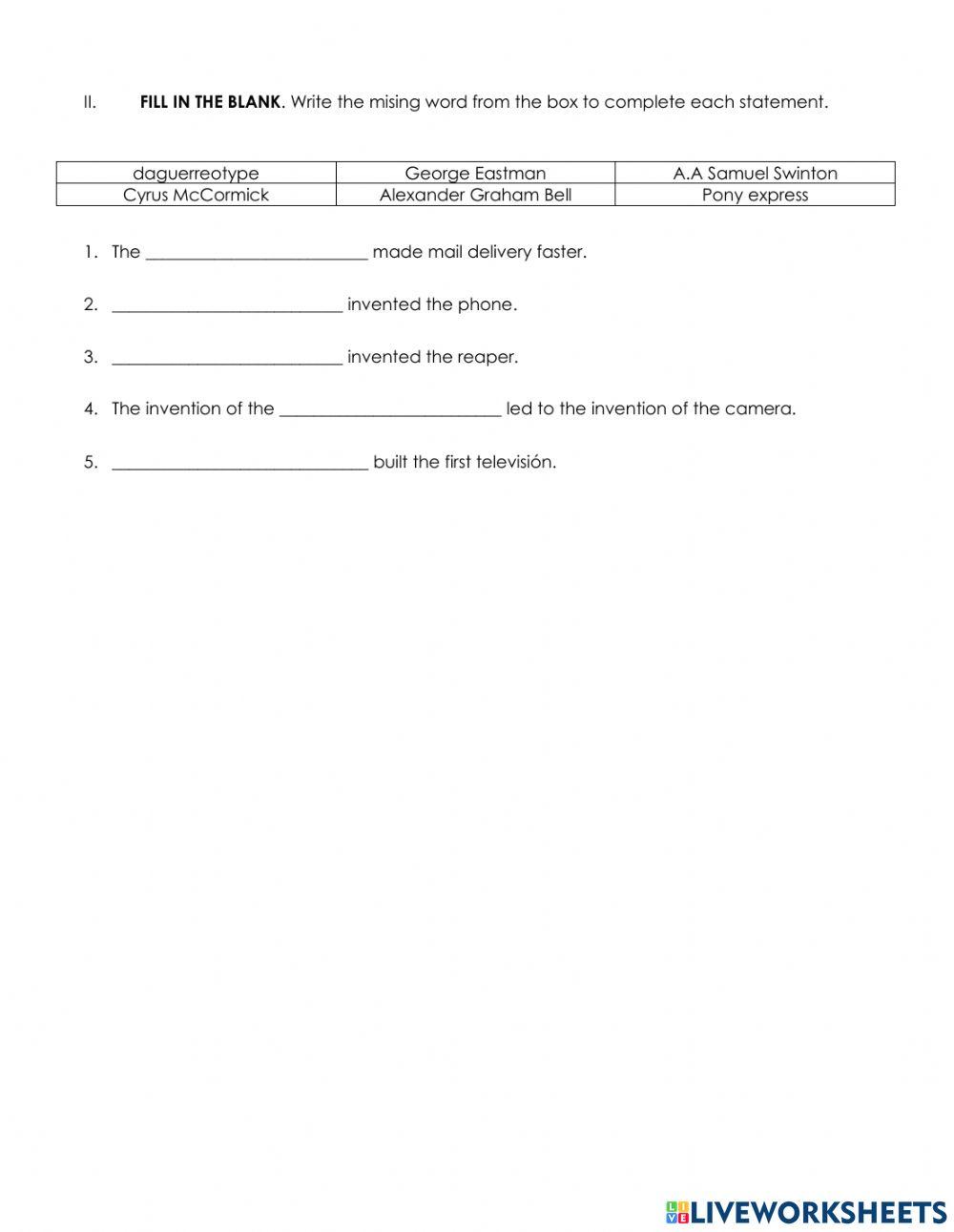 Inventions interactive exercise for THIRD GRADE | Live Worksheets