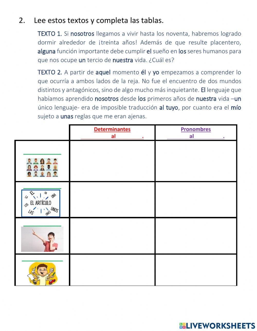 Gramática: pronombres y determinantes interactive worksheet | Live ...