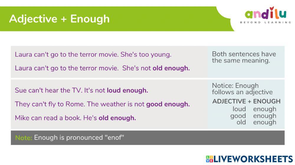 Adjective + Enough online exercise for | Live Worksheets