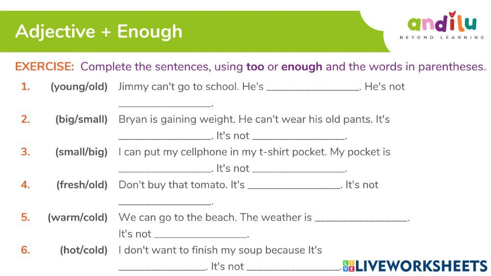 Adjective + Enough online exercise for | Live Worksheets