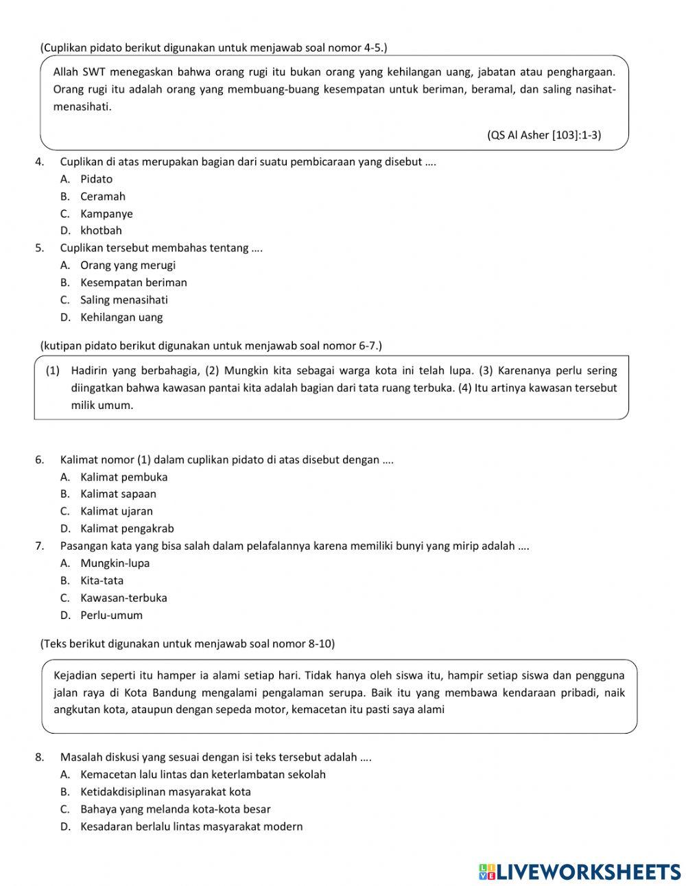 Pidato 1 worksheet | Live Worksheets